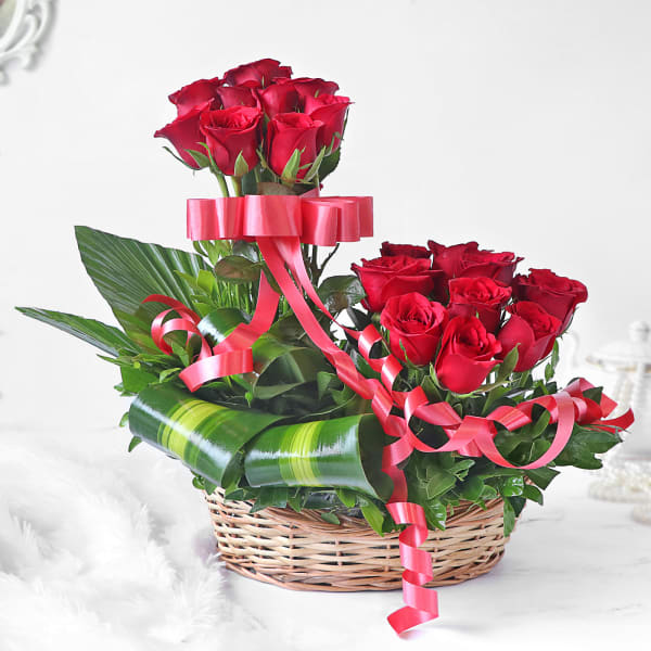 Red Roses in Basket Arrangement - TaiAami